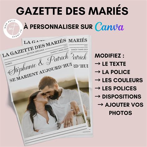 Gazette des Mariés DIY Modèle Personnalisable à Imprimer pour Etsy