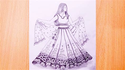How to Draw a Girl with Lehenga رسم الفتاة Traditional girl drawing