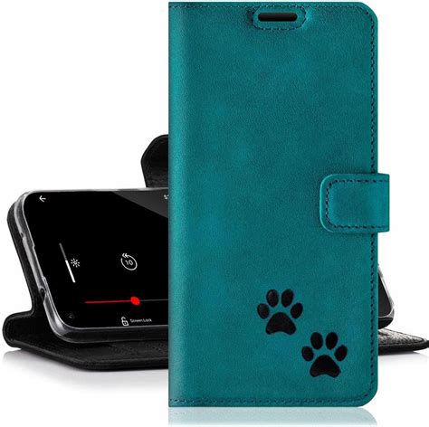 Etui na telefon Surazo ze skóry naturalnej Wallet case Turkusowe
