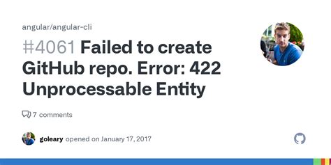 Failed To Create Github Repo Error Unprocessable Entity Issue