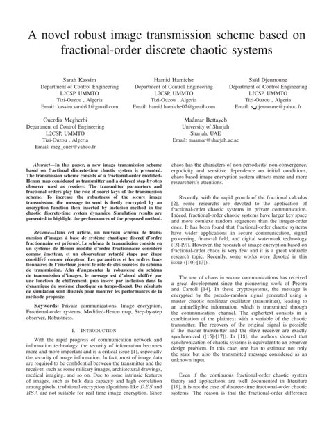 pdf a novel robust image transmission scheme based on fractional order discrete chaotic systems