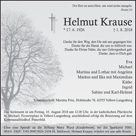 Traueranzeigen Von Helmut Krause Trauer In NRW De