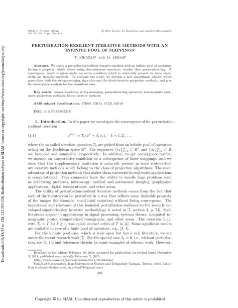 pdf perturbation resilient iterative methods with an infinite pool of mappings