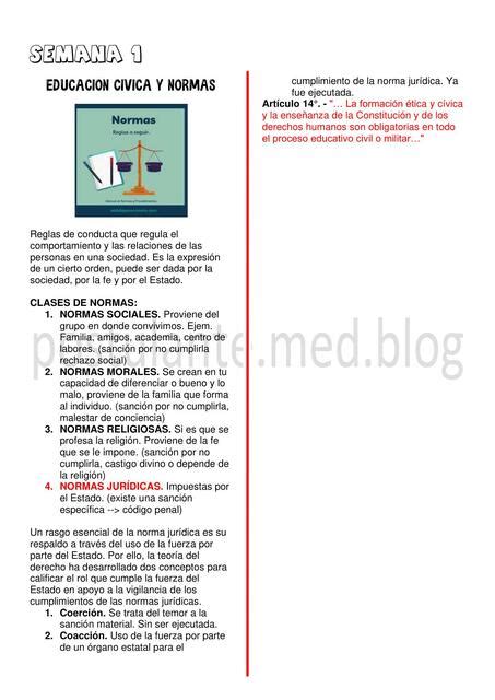 CÍVICA Educación Cívica y Normas SEMANA 1 Postulante Med Blog uDocz