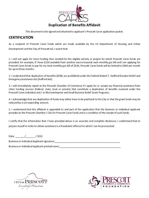 Fillable Online Duplication Of Benefits Affidavit CERTIFICATION Fax
