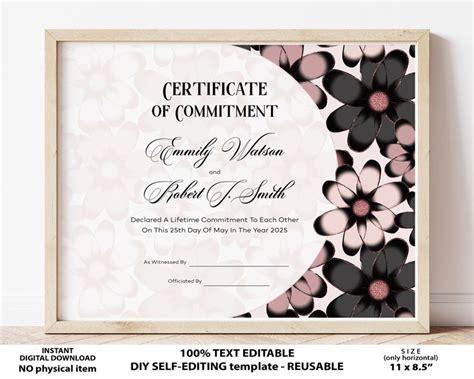 Commitment Certificate Template Editable Printable Certificate Of