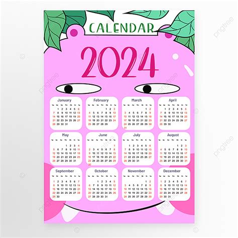 Calendario Plantilla Rosa Dibujos Animados Vector Descarga