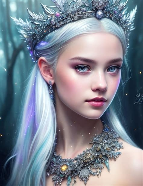 Premium AI Image Girl With White Hair And Blue Eyes In A Forest