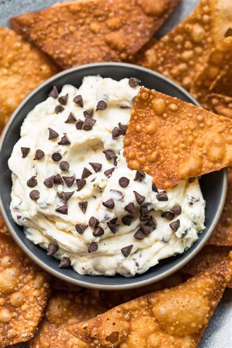 Chocolate Chip Cannoli Dip With Wonton Chips Recipe The Cookie Rookie