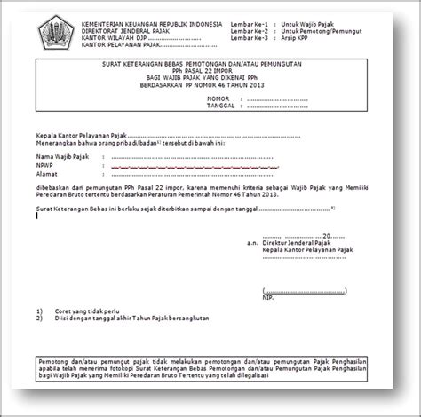 Contoh Surat Keterangan Mengurus Bebas Pph 22 Surat Keterangan