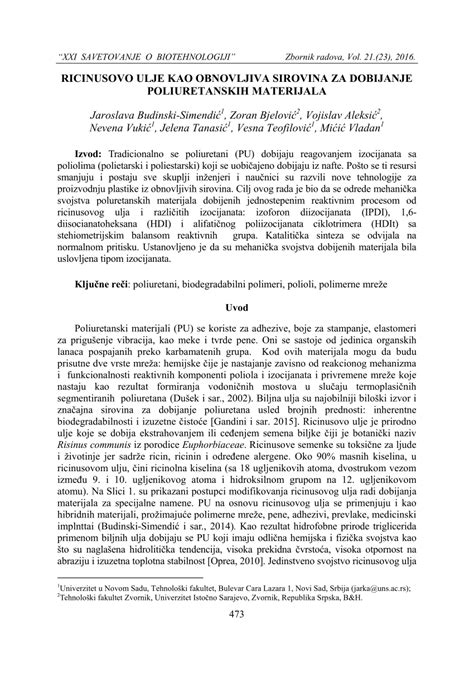 Pdf Ricinusovo Ulje Kao Obnovljiva Sirovina Za Dobijanje