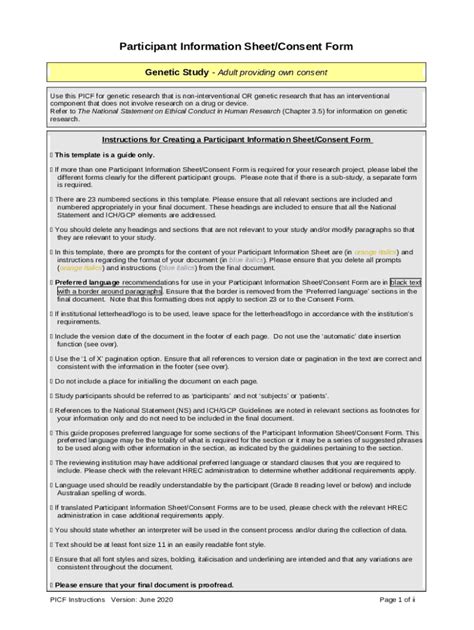 Participant Ination Sheet And Consent Guidance Document For An Doc