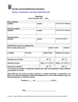 Completable En línea tarazona Matr cula Curso Escolar 201 201