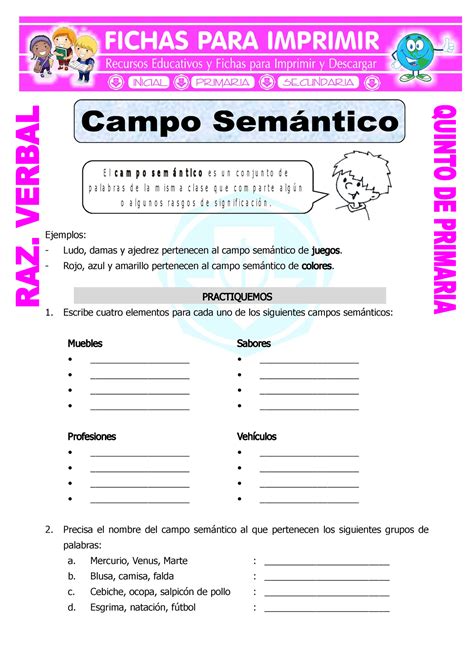 Campo Semántico Ejercicios para Quinto de Primaria E l e s u n c o n