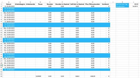 Excel Arbeitszeiterfassung Vorlage