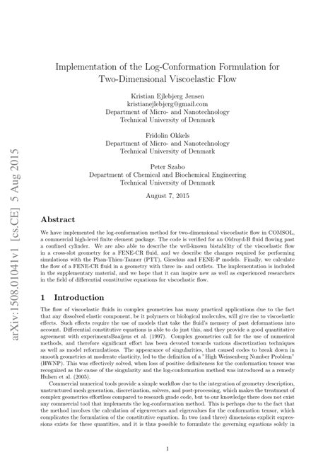 pdf implementation of the log conformation formulation for two dimensional viscoelastic flow