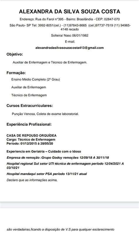 Modelo Curriculo Tecnico De Enfermagem BRAINCP