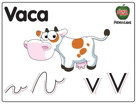 A Cartoon Cow With The Letter V On It S Back And Its Name In Spanish