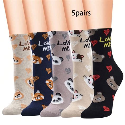 5 pares de Meias Femininas Novidade de Primavera Verão Estilo de
