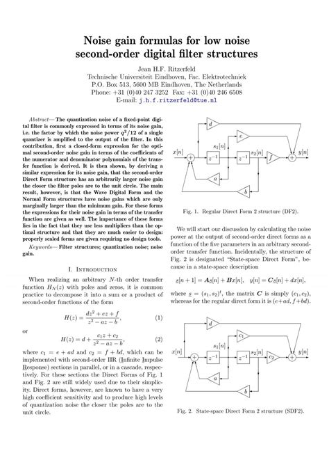 noise gain formulas for low noise second order digital filter structures