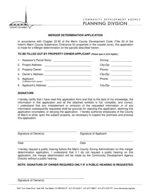 Fillable Online Marincounty MERGER DETERMINATION APPLICATION TO BE