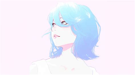 Ilya Kuvshinov Digital Art Anime Girls Cyan Hair Cyan White Face