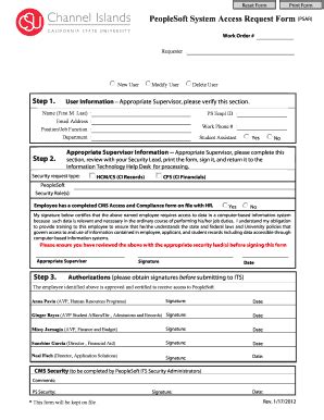 Fillable Online Csuci Peoplesoft System Access Request Form Psar