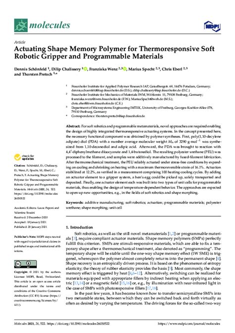 pdf actuating shape memory polymer for thermoresponsive soft robotic gripper and programmable