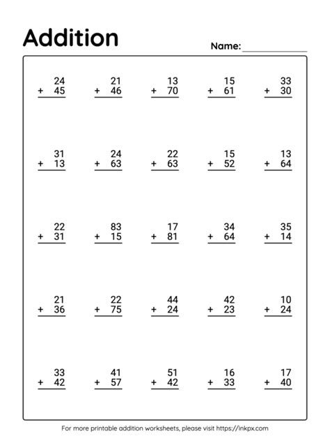 Printable 2 Digit Addition Worksheet Without Regrouping 1 InkPx
