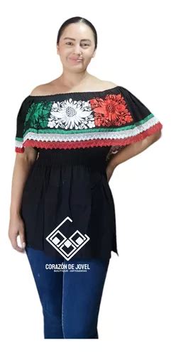 Blusa Artesanal Campesina Olan Tricolor Coloridas Mexicanas Env O Gratis