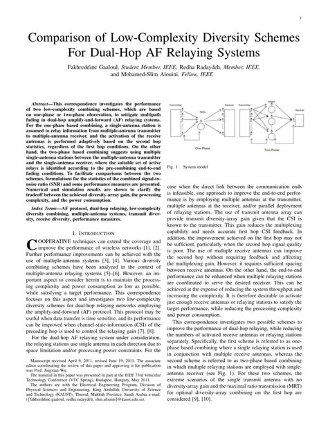 pdf comparison of low complexity diversity schemes for dual hop af relaying systems