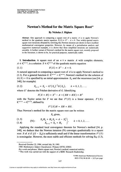 newton`s method for the matrix square root
