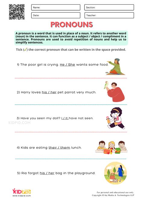 Identification Of Pronouns Worksheets For Grade Kidpid
