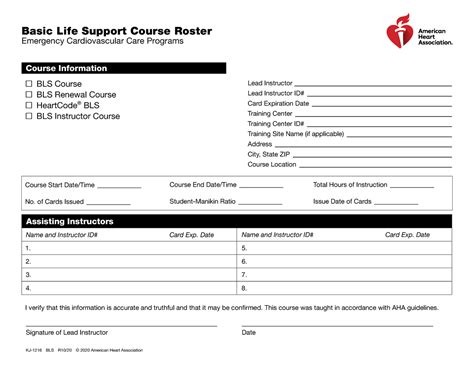 2020 Guidelines BLS Course Roster Ucm 506772 Basic Life Support