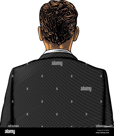 Hombre En Traje De Espalda O Vista Posterior En Estilo De Grabado