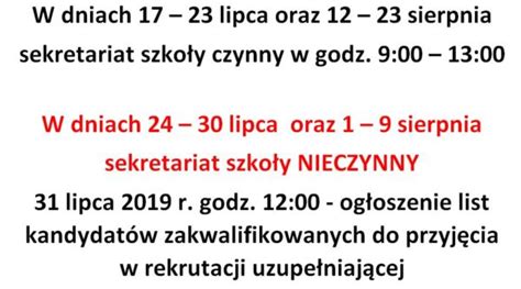 Godziny pracy sekretariatu szkoły w wakacje Liceum 18