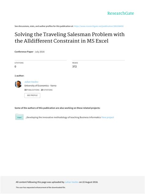 solving the traveling salesman problem with the alldifferent constraint in ms excel pdf