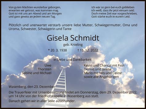 Traueranzeigen Von Gisela Schmidt Trauer HNA De