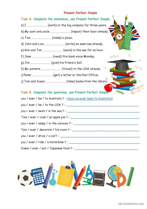 Present Perfect Tense General Gramma English ESL Worksheets Pdf Doc