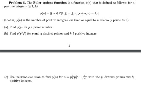 solved problem 5 the euler totient function is a function