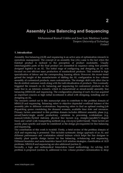 pdf assembly line balancing and sequencing intech open science dokumen tips
