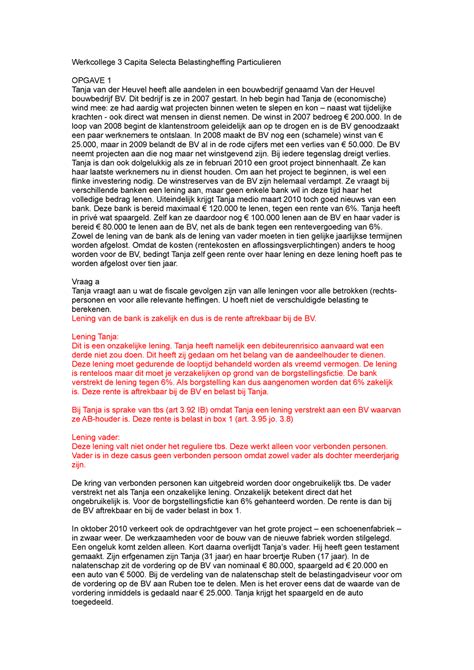 Werkcollege 3 Capita Selecta Belastingheffing Particulieren