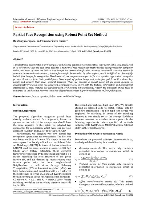 pdf partial face recognition using robust point set method