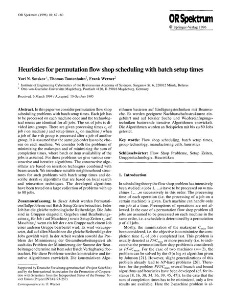 pdf heuristics for permutation flow shop scheduling with batch setup times