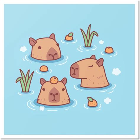 Cute Capybaras Chilling In Hot Spring With Oranges By Rustydoodle