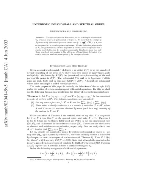 pdf hyperbolic polynomials and spectral order boris shapiro