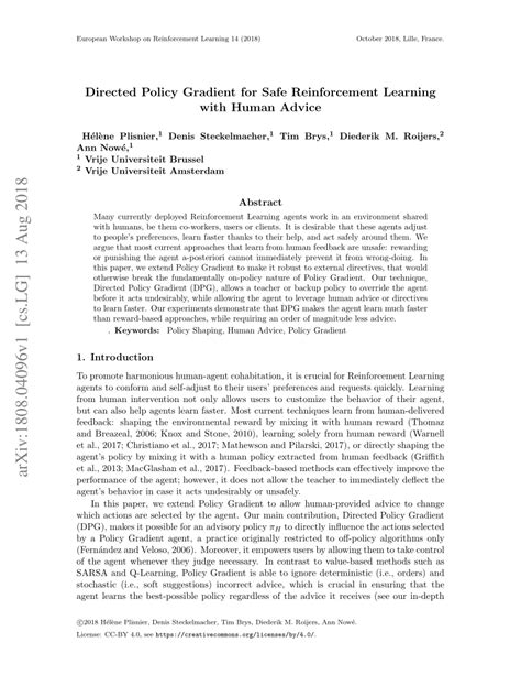 pdf directed policy gradient for safe reinforcement learning with human advice