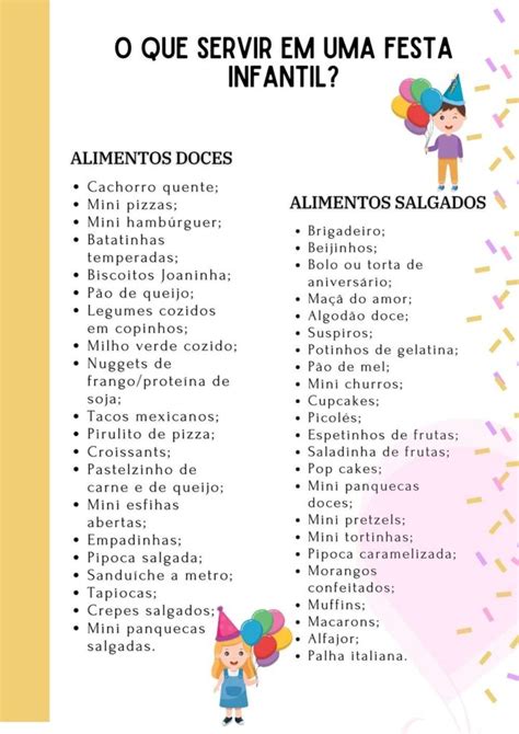 O Que Servir Em Festa Infantil Lista Completa Para Imprimir