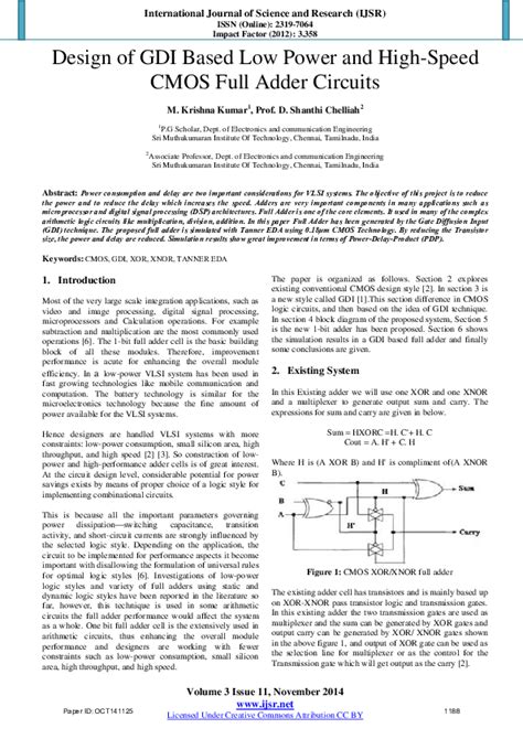 pdf design of gdi based low power and high speed cmos full adder circuits shanthi chelliah