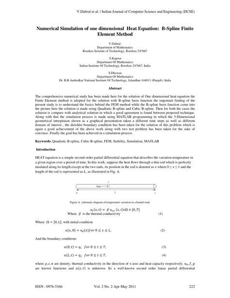 pdf numerical simulation of one dimensional heat equation b spline finite element method